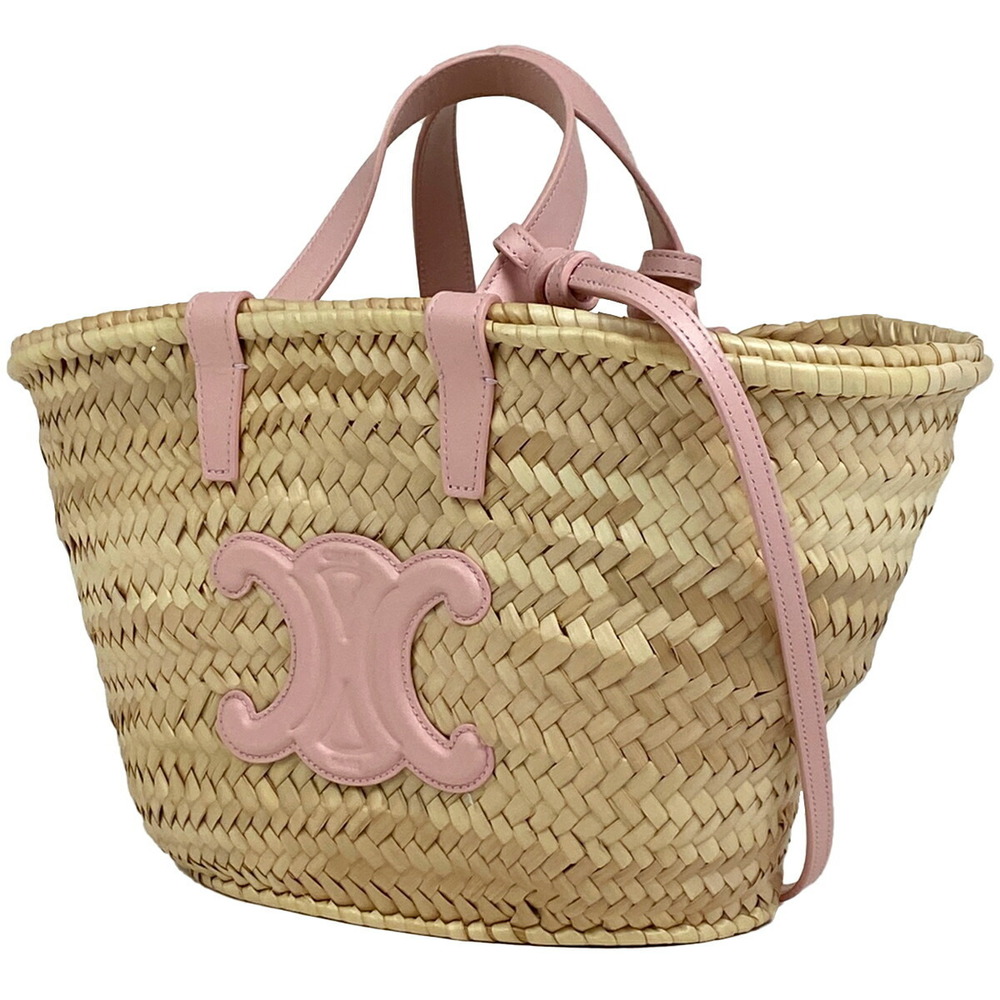 Celine Teen Triomphe Raffia Basket Bag Beige Pink - Gem